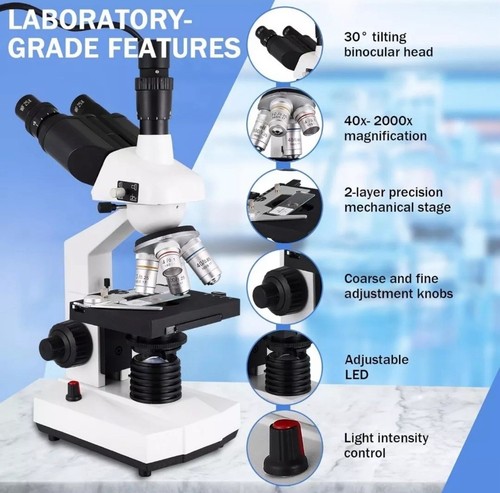 Compound Trinocular Microscope, 40X-5000X Magnification, Digital ...