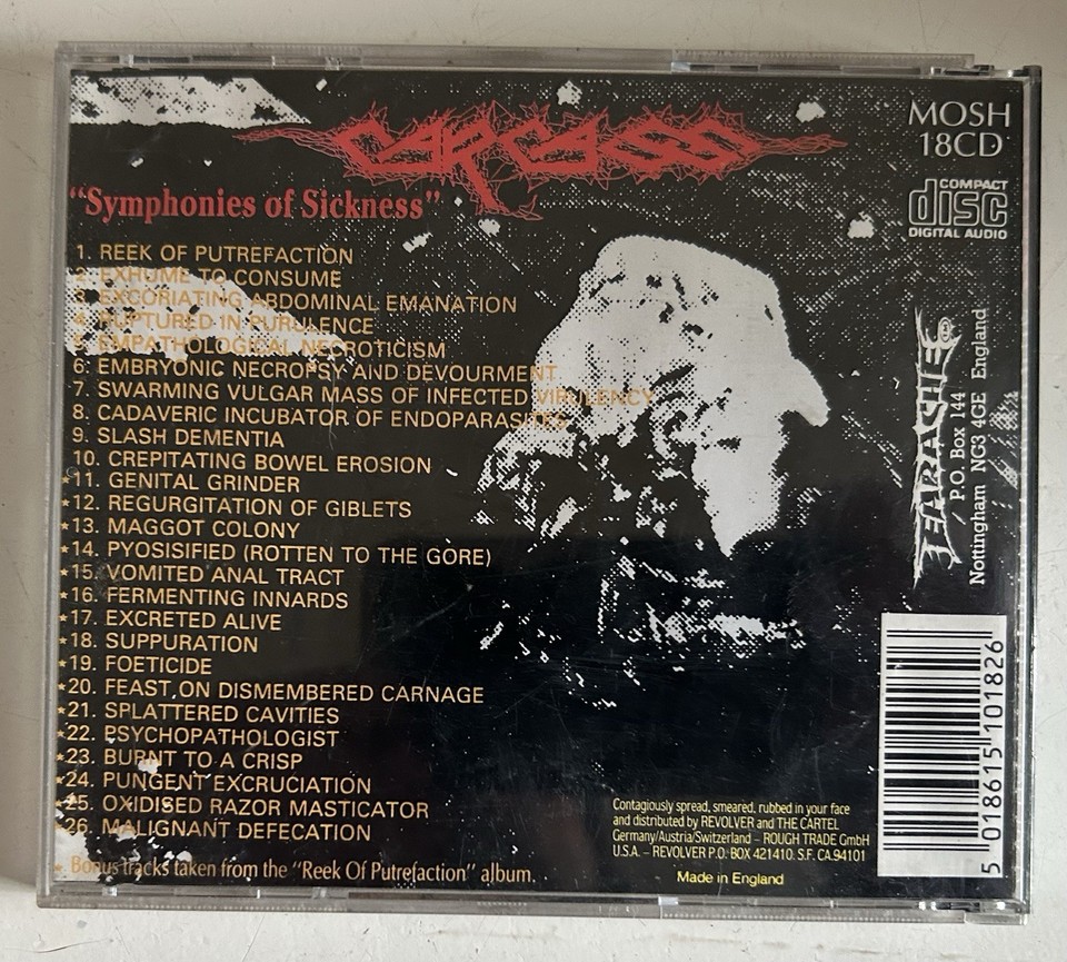 Rare Carcass Symphonies Of Sickness 1989 Earache CD | eBay UK