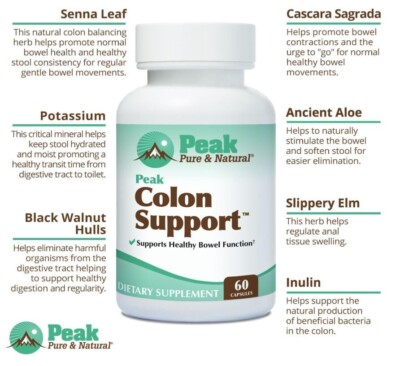 Peak Pure & Natural PEAK COLON SUPPORT - 60 Capsules - Healthy Bowel ...