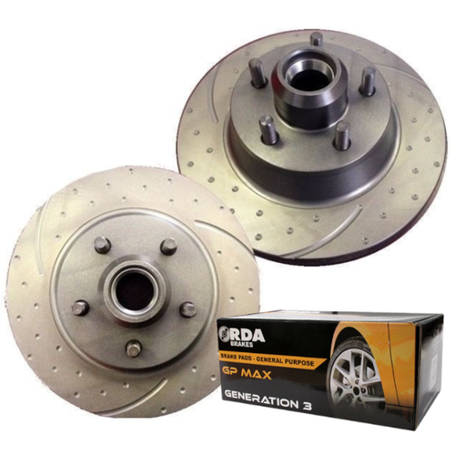 DIMPLED SLOTTED FRONT DISC BRAKE ROTORS+PBR PADS Fits Ford Falcon XB XC ...