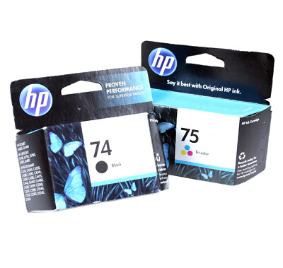 2PK Genuine HP 74 HP 75 Ink for Deskjet D4360 Officejet J5780 J6480 EXP ...