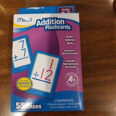 Mead Addition Flashcards 55 Cards Grades K-3rd Reward Stickers Included ...
