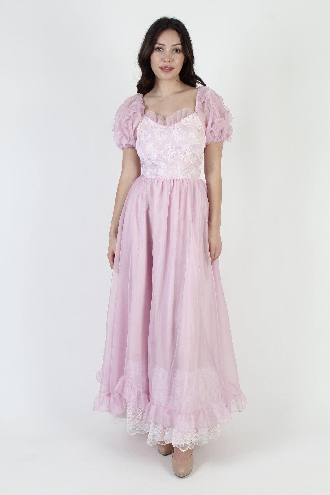 Vtg 70s Violet Puff Sleeve Full Skirt Prom Gown Long … - Gem