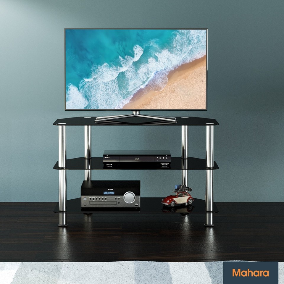 Glass TV Floor Stand Unit, Up To 43" TVs, Choice of Finishes, Glass ...