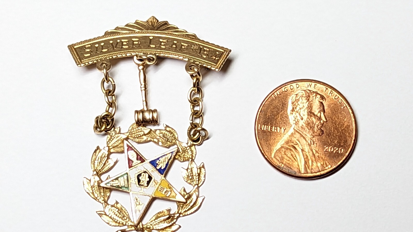 VINTAGE 10K GOLD TOP ORDER OF THE EASTERN STAR PIN SILVER LEAF #154 | eBay