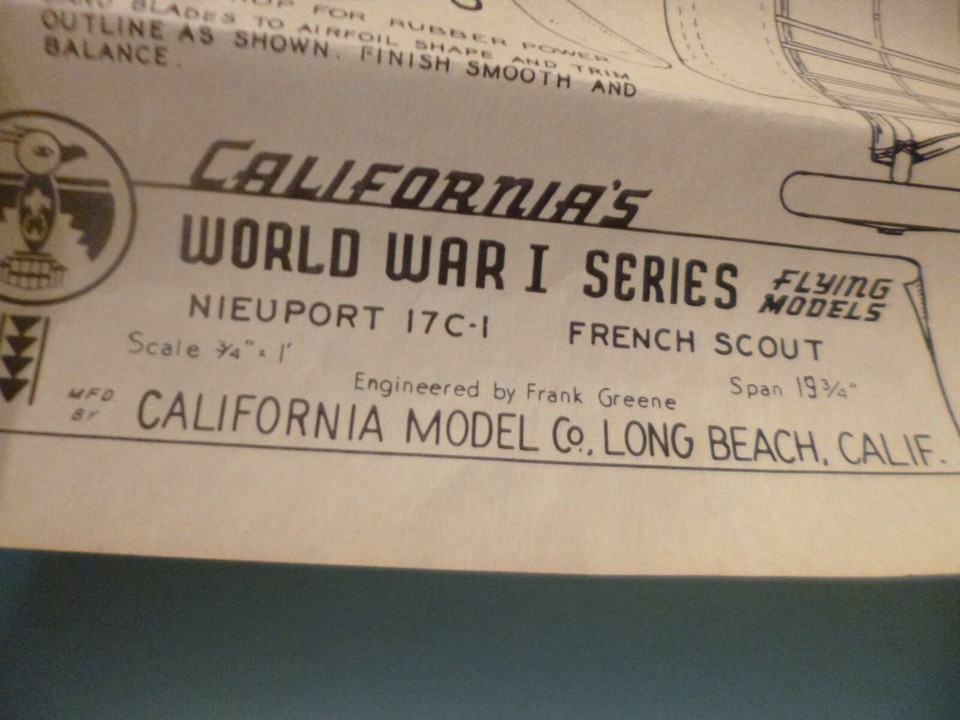 RARE CALIFORNIA MODEL CO. NIEUPORT 17C-1 WOODEN MODEL KIT | eBay