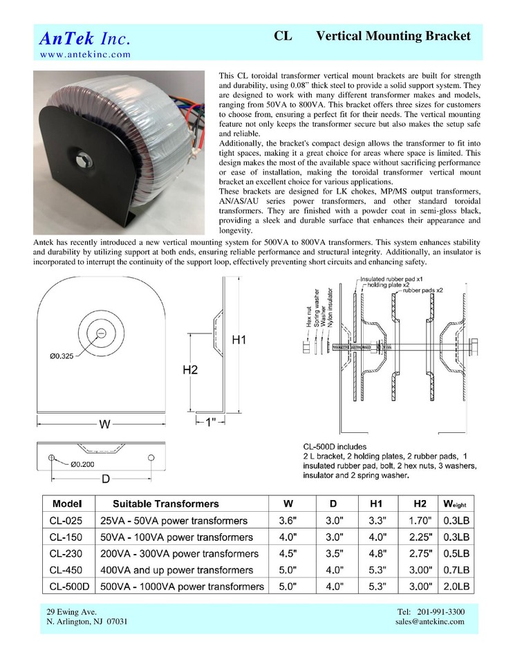 Toroidal Transformer Vertical Mount Kit 400VA - 800VA p/n CL-500D by ...