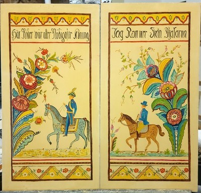 VTG Scandinavian Folk Art Panels – Equestrian & Floral Motifs – Signed ...