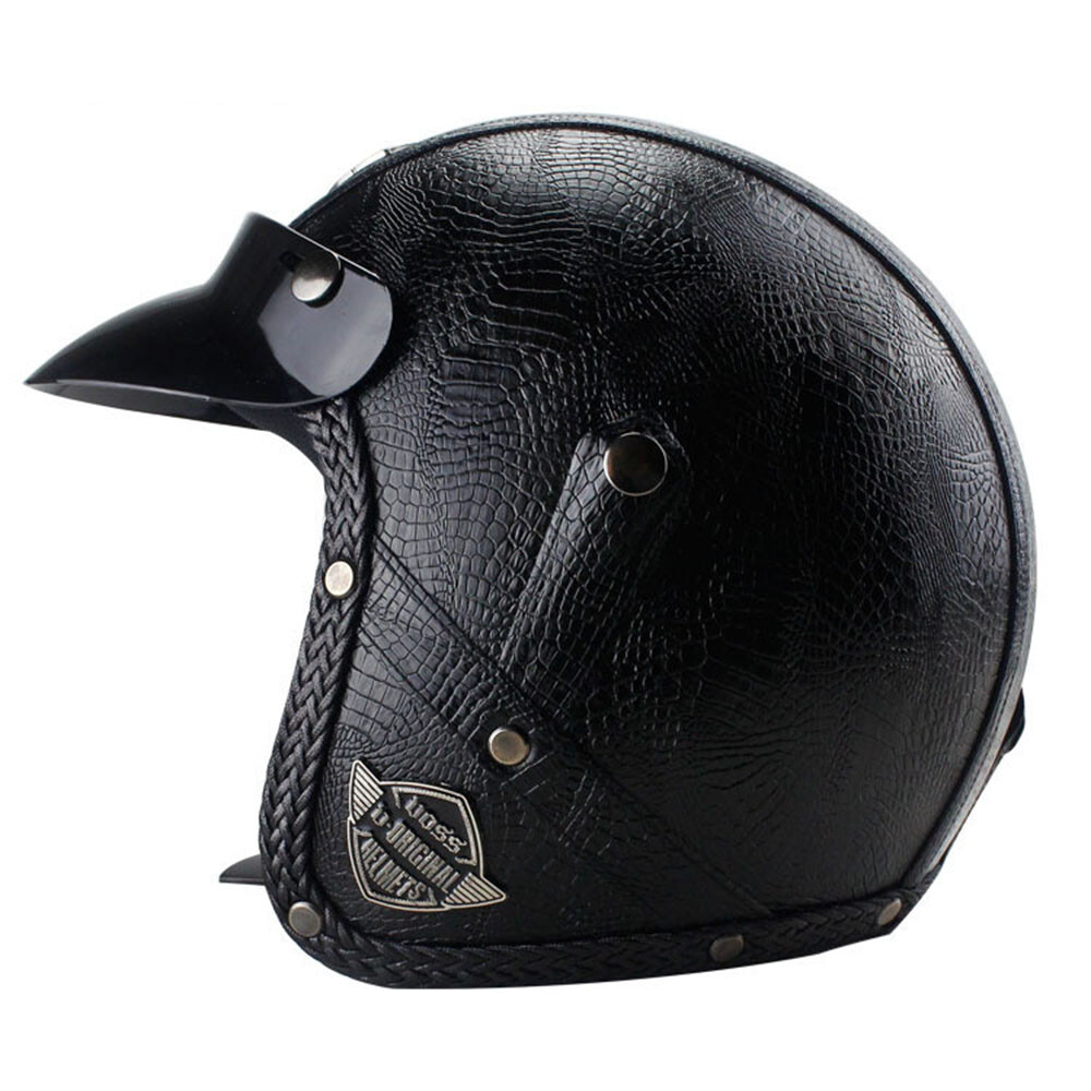 Vintage Motorcycle Helmet Open Face 3/4 Scooter Cruiser Street Leather ...