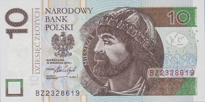 10 Zlotych bill note. Poland 2016 series. 10 Zlotych Banknote. single ...