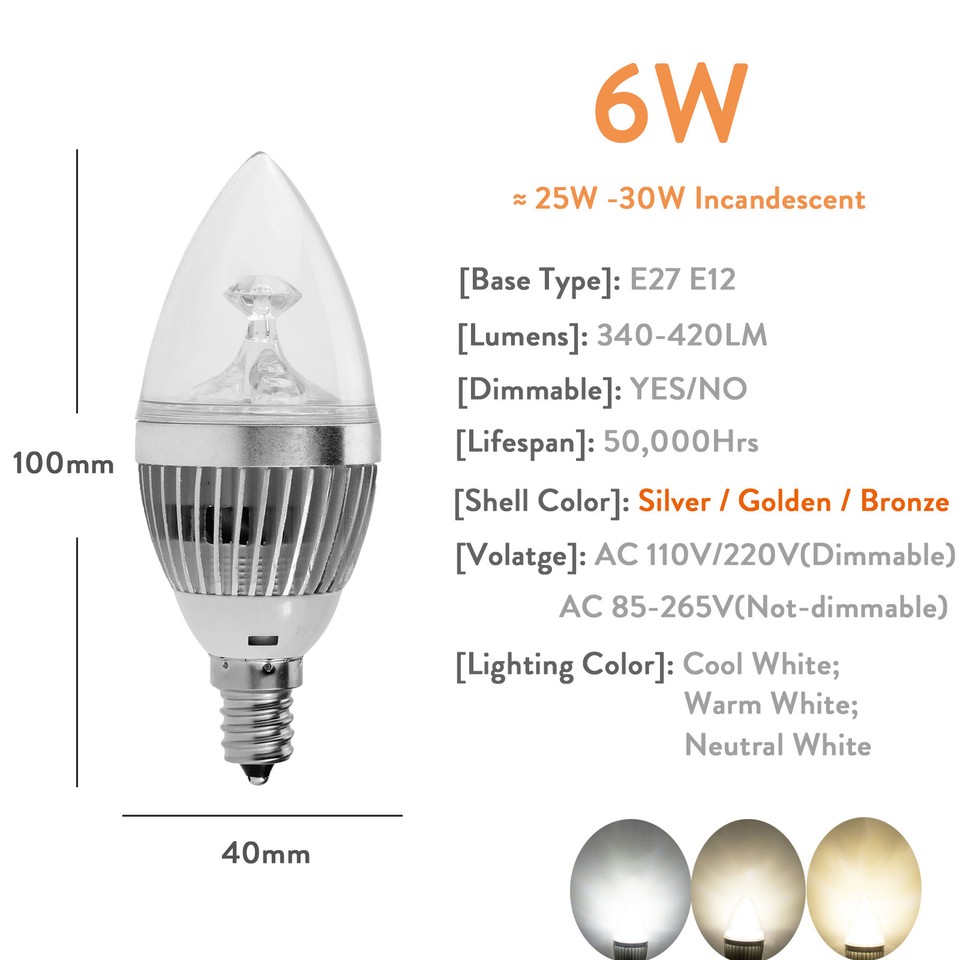 110V LED Candle Light Bulbs 6W 8W 10W E12 E26 E27 Dimmable Candelabra Chandelier | eBay