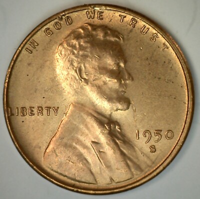 1950 S Uncirculated Lincoln Wheat Cent Coin Nice Red Penny San ...