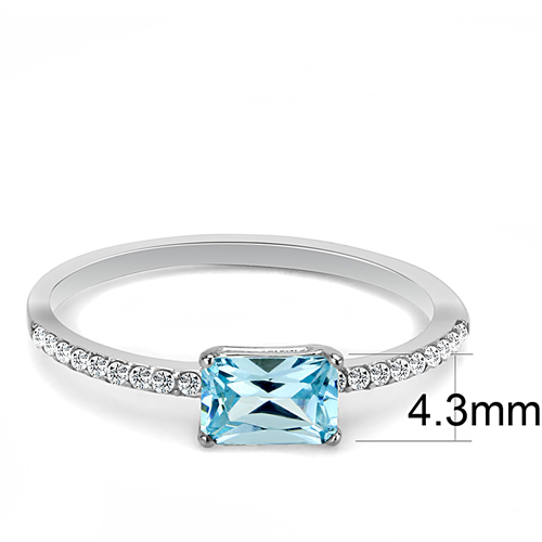 Dainty Stainless Steel Ring w/ Rectangle Sea Blue CZ & Side Accents | eBay