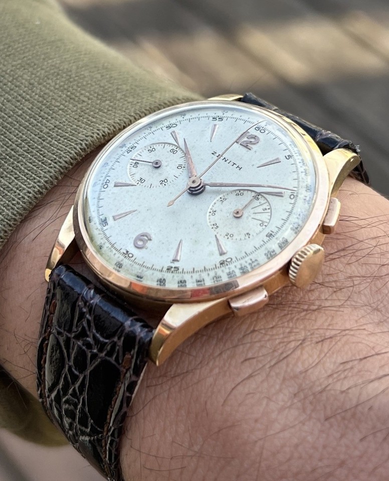 Zenith Chronograph Rare Rose Gold 18k Vintage 50s Cal. 156 Frist Series ...
