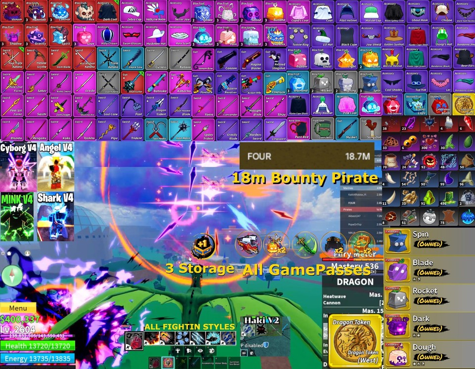 Blox Fruit 4 Race All FS All GP 3 Storage Perm Dragon West+Dough+Dark ...