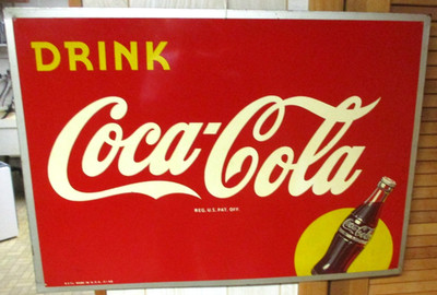 1948 Self Framed Coca-Cola COKE Yellow Dot Metal Sign 27" x 19" SODA | eBay