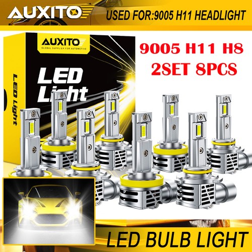 8X AUXITO 2-Side 9005 H11 LED Headlight Kit High Low White 60000LM ...