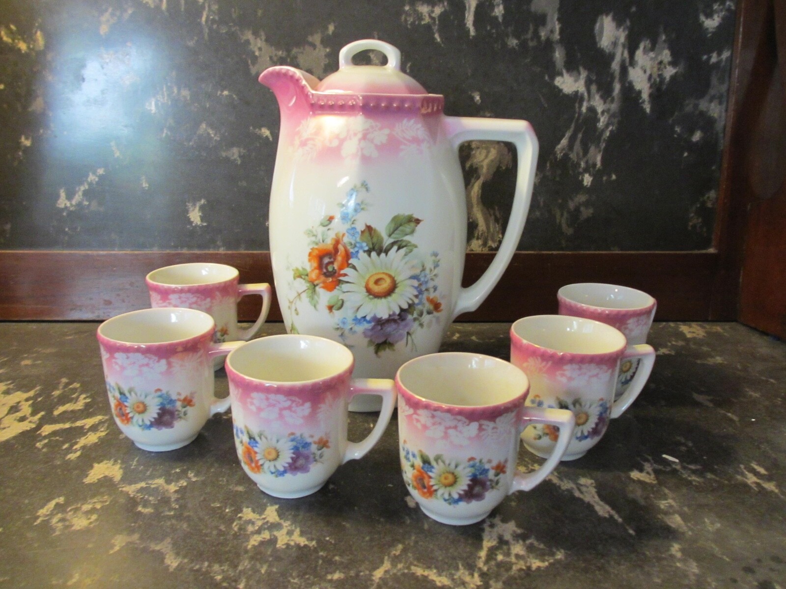 ANTIQUE GERMANY CHOCOLATE POT SET Floral w/ 6 CUPS & POT & Lid | eBay