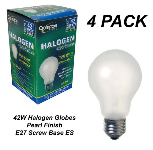 4 x 42W Pearl GLS Halogen Light Globes Bulbs Lamps Edison Screw E27 42W ...