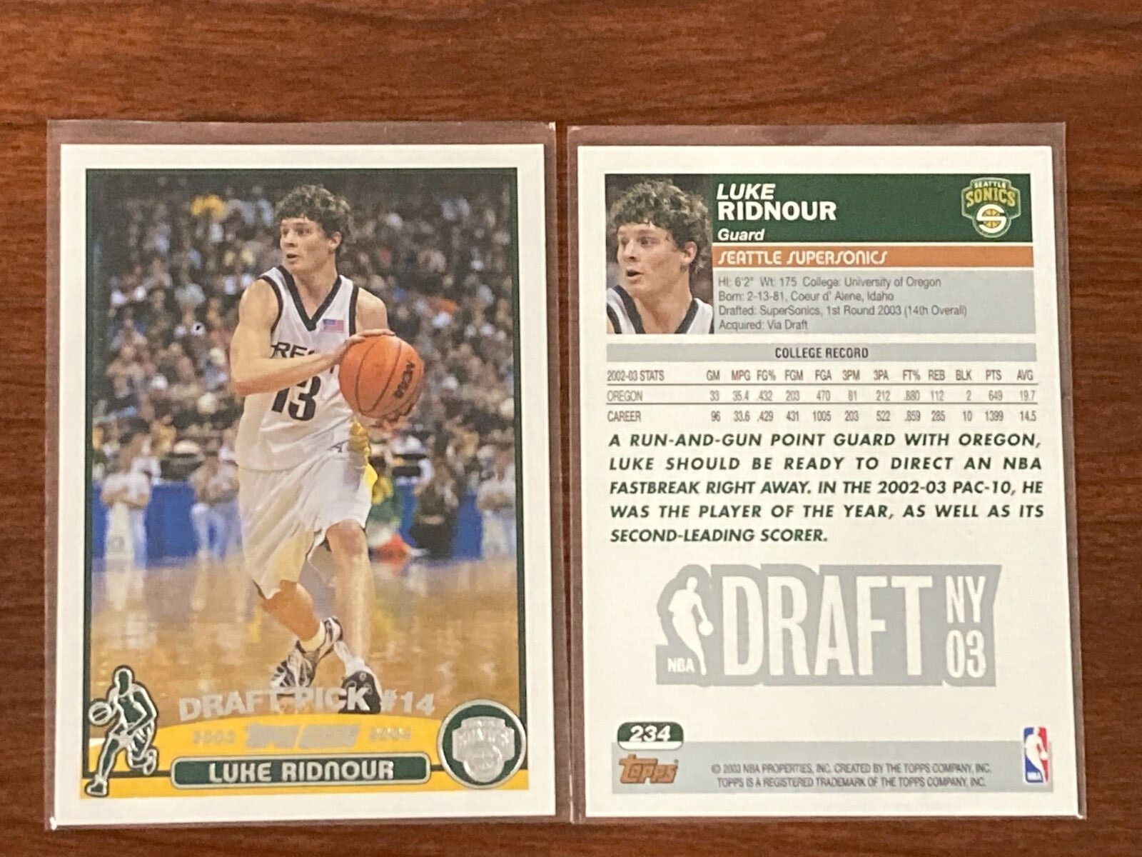 LUKE RIDNOUR 2003-04 TOPPS SEATTLE SUPERSONICS ROOKIE CARD #234 | eBay