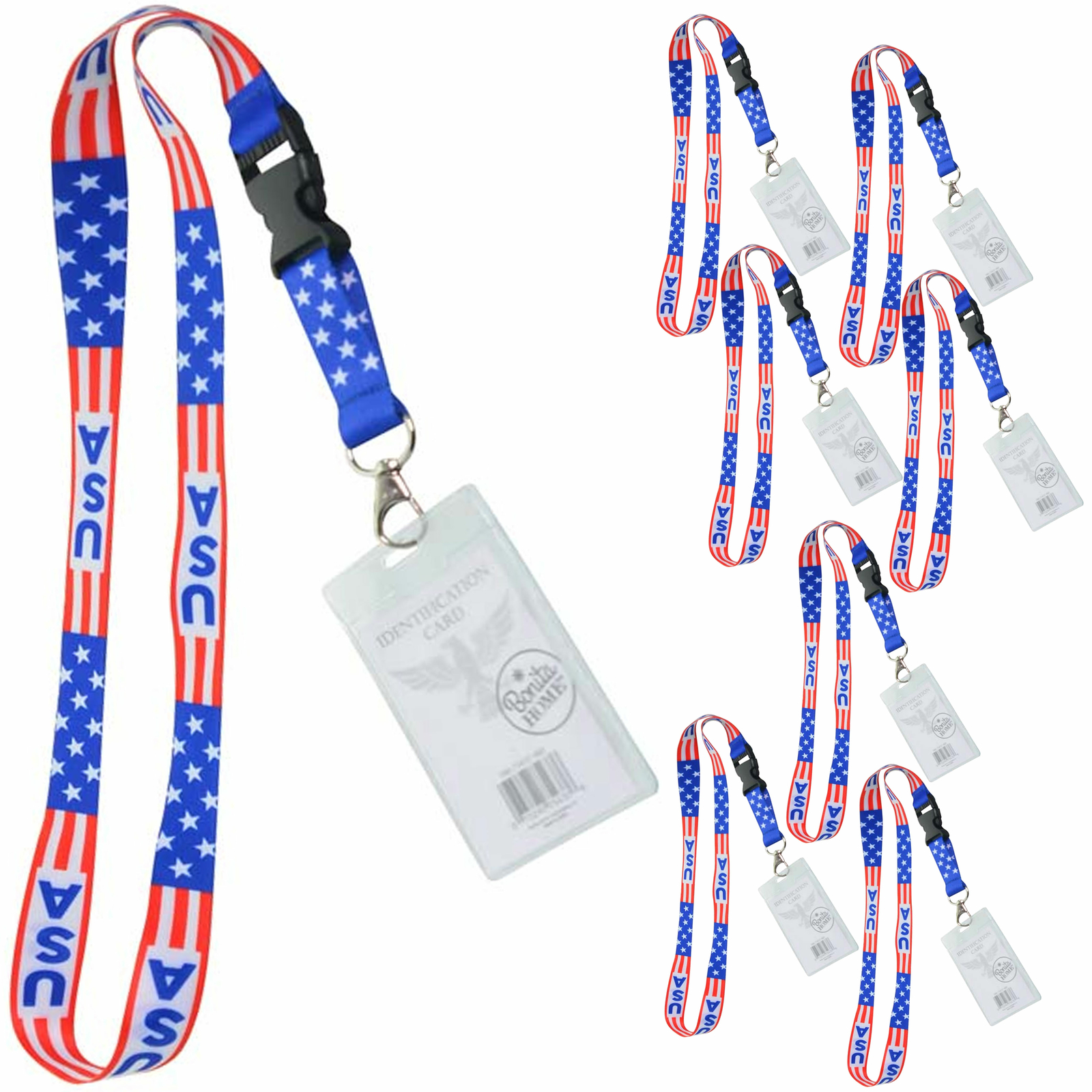8 ID Badge Holder Work Lanyard Necklace Card Neck Strap USA Flag ...