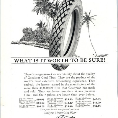 1922 Goodyear Cord Tires Print Ad Diamond Tread Palm Trees Tropical ...