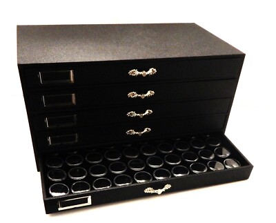 Grained Leatherette 5 Drawer Wood Display Storage Cabinet Case with 250 ...