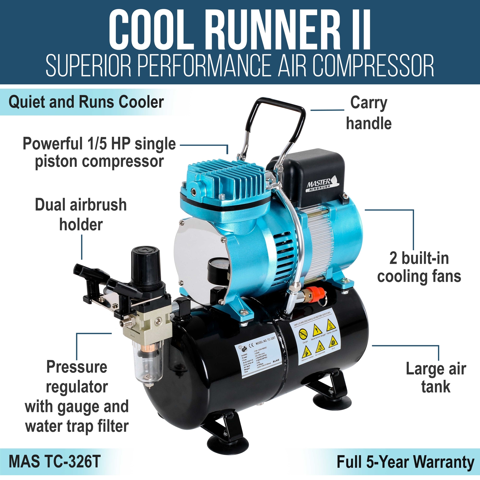 Master Airbrush Cool Runner II Air Tank Compressor System Deluxe Kit ...