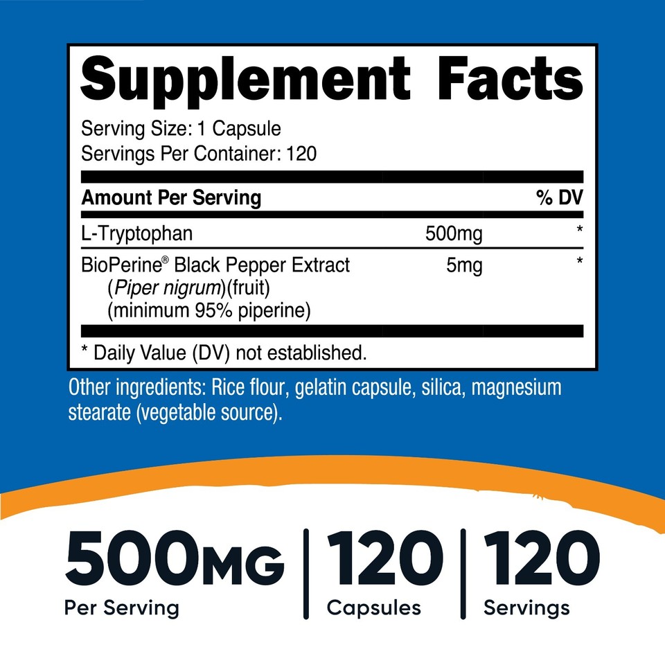 Nutricost L-Tryptophan 500mg, 120 Capsules - Gluten Free, Non-GMO | eBay