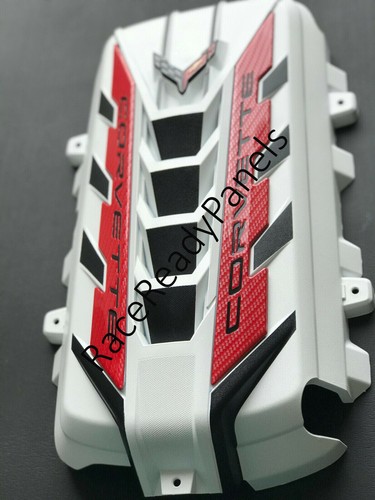 2020/24 CORVETTE C8 ENGINE COVER ARCTIC WHITE TORCH RED CF RAILS NEW ...