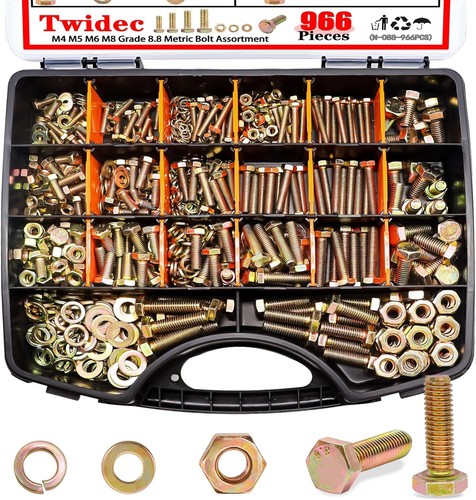 966PCS Grade 8.8 Hex Head Bolts and Nuts Assortment Kit,Metric Bolt ...
