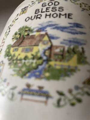 God Bless Our Home Harris Pottery of Chicago Jug And Original Sticker ...