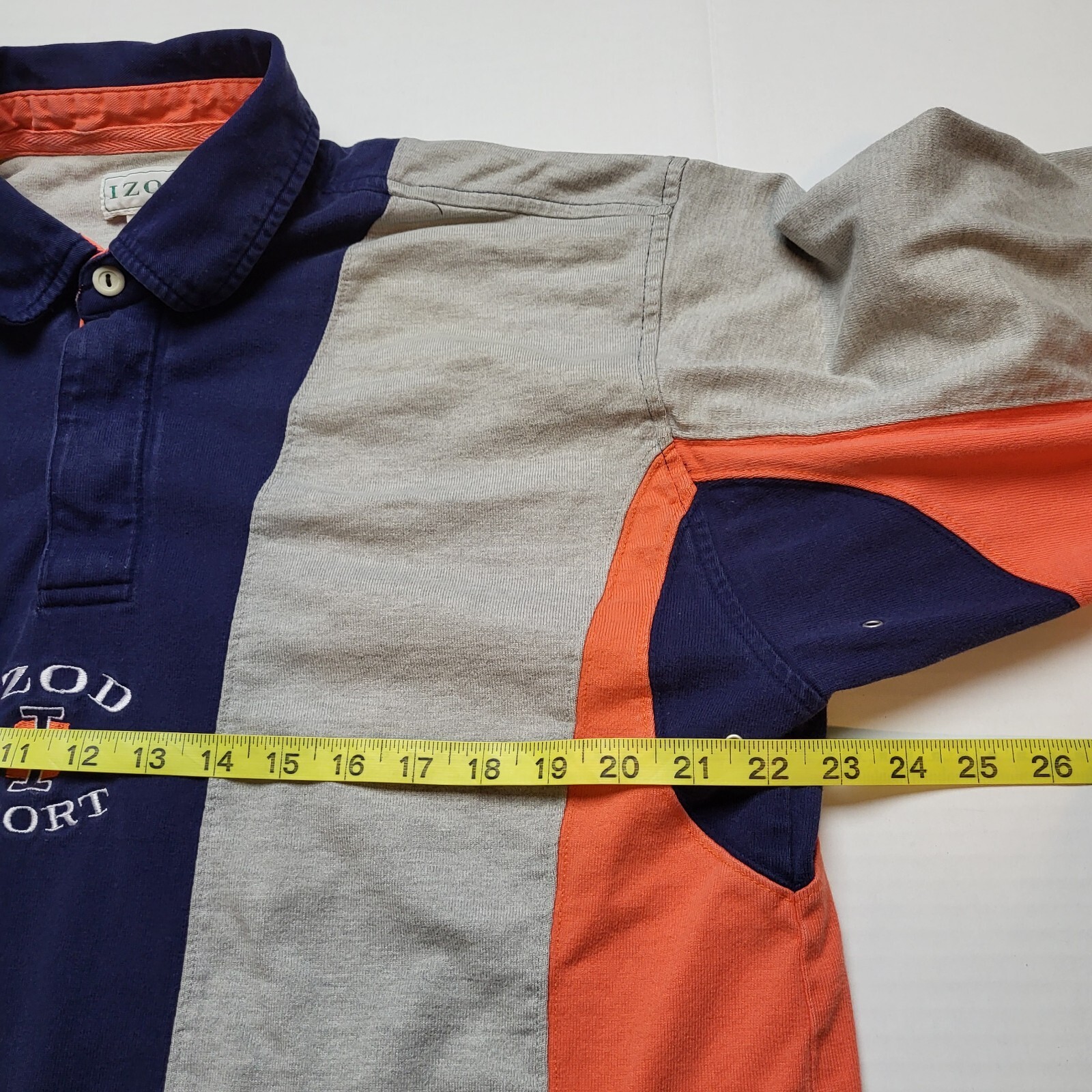 Izod Sport Rugby Sweatshirt Mens M Blue Orange Collared Long Sleeve "51 ...