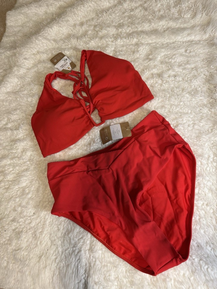 Berlook Two Piece Bottom 16 & 20 Top Red Swimsuit Bikini Set W Bag NEW ...