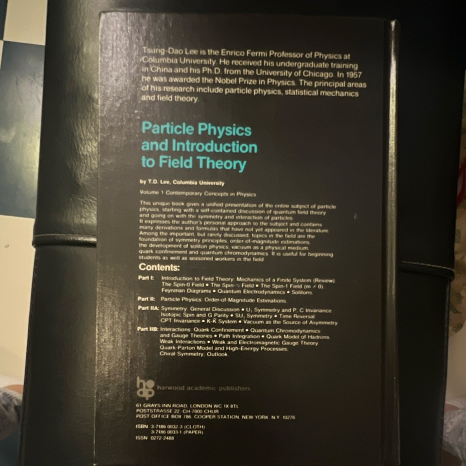 Particle Physics and Introduction to Field Theory by T.D. Lee Hardcover ...