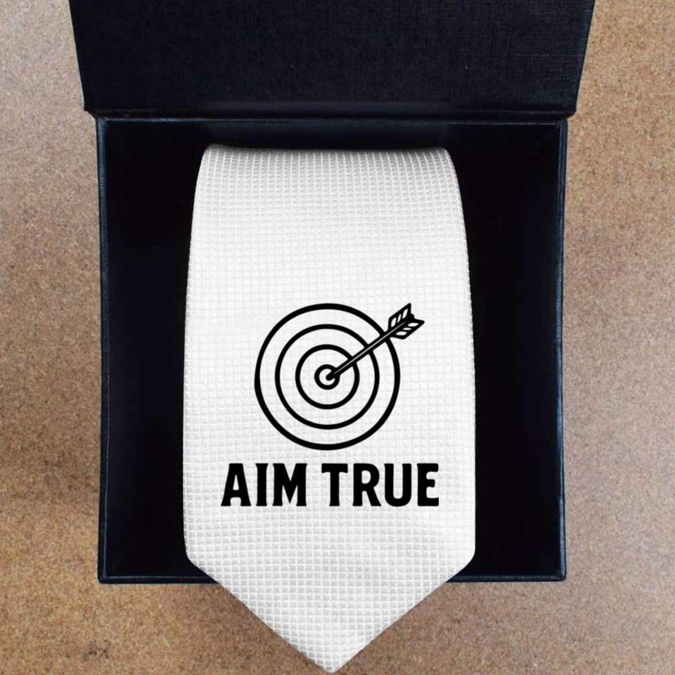 'Aim True Target With Arrow And Slogan' White Tie with Gift Box ...