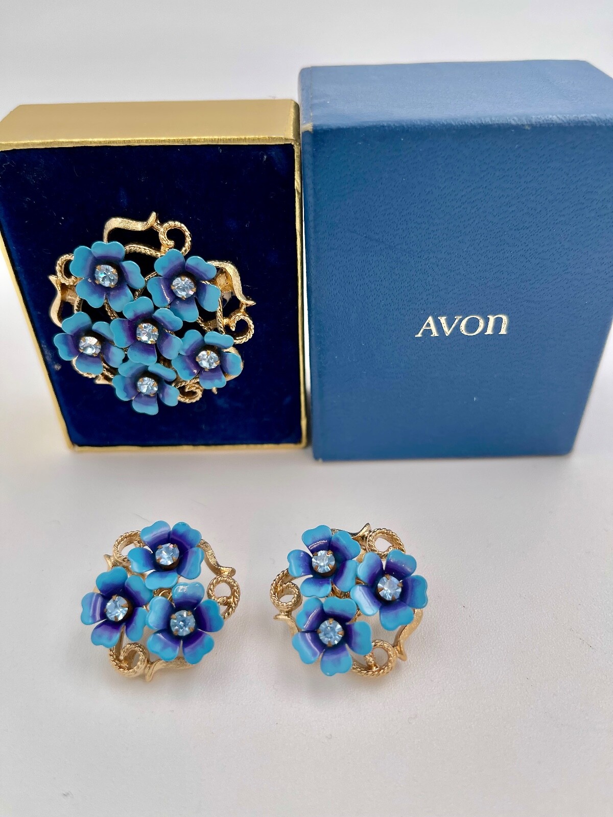 70's Vtg Avon Forget Me Not Blue Enamel & Rhinestone … - Gem