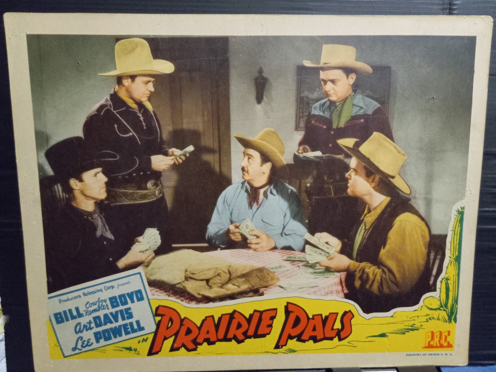 Lobby Card 1942 PRAIRIE PALS Bill Boyd Art Davis Lee Powell count cash ...