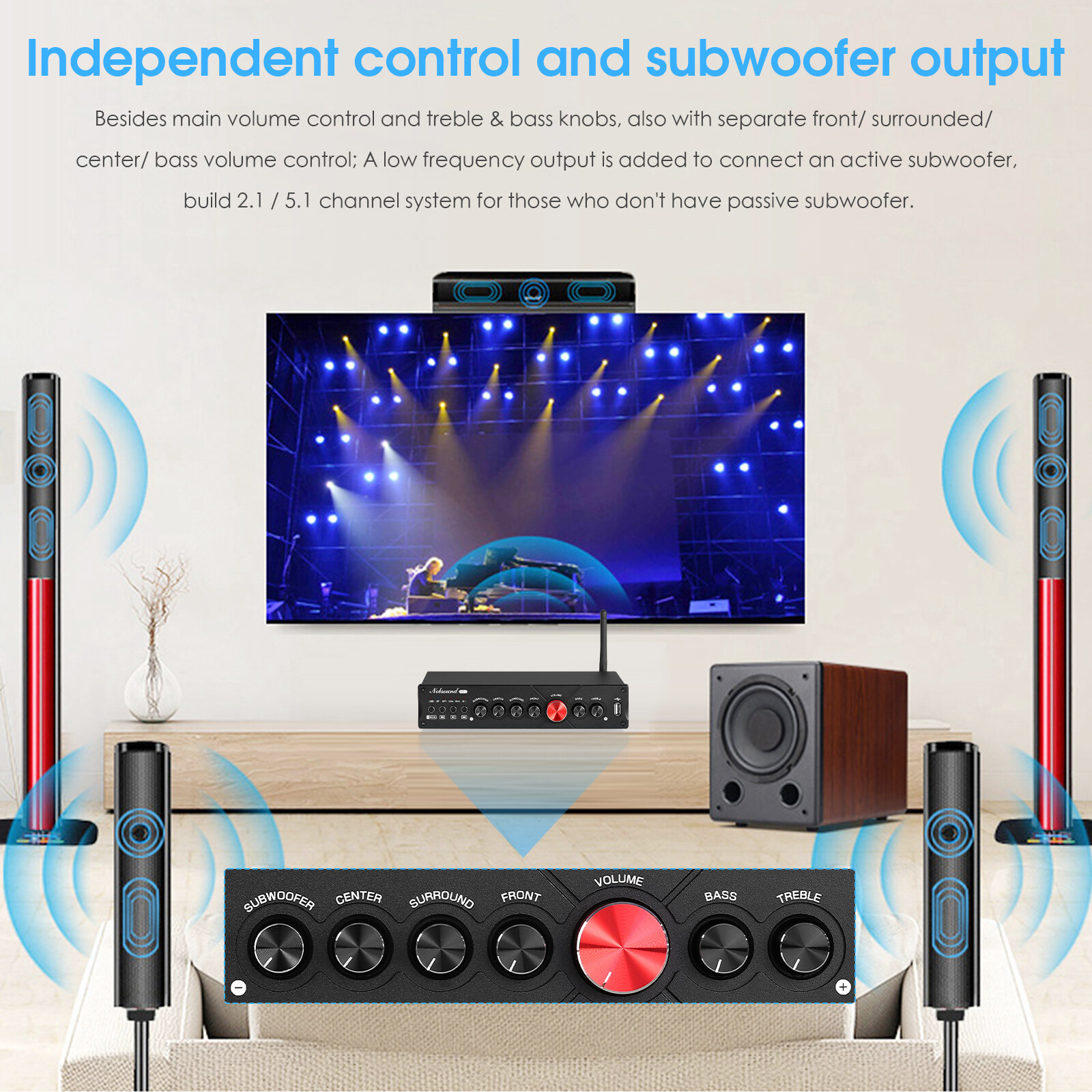 HiFi 5.1CH Digital Amplifier with Bluetooth Receiver Home Theater Audio ...