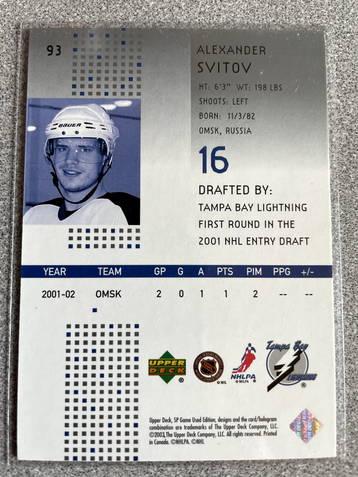 2002-03 SP Game Used Edition Alexander Svitov New Grooves Rookie Card /750 #93 | eBay