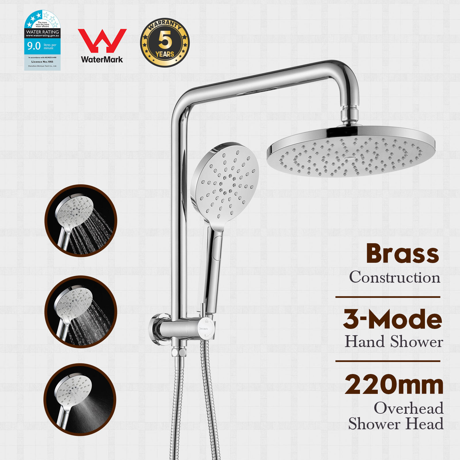 WELS 9" Rain Shower Head Set 2 in 1 Gooseneck Shower Set with Shower ...