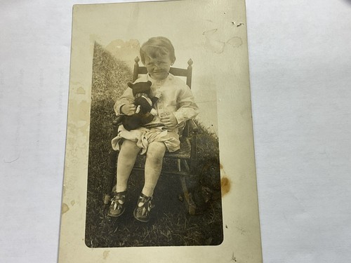 postcard 1940 Little Boy Stuffed toy B/W jack Fey Vintage Real Photo ...