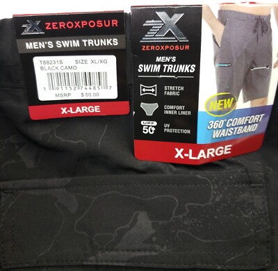 ZeroXposur Swim Trunks Black Camo UV Protection Stretch Comfort Mens ...