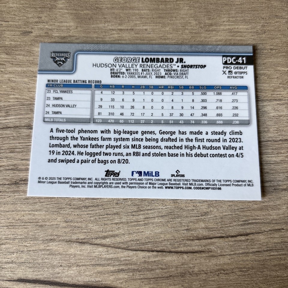 2025 Pro Debut George Lombard Jr PDC-41 Chrome Refractor /199 | eBay