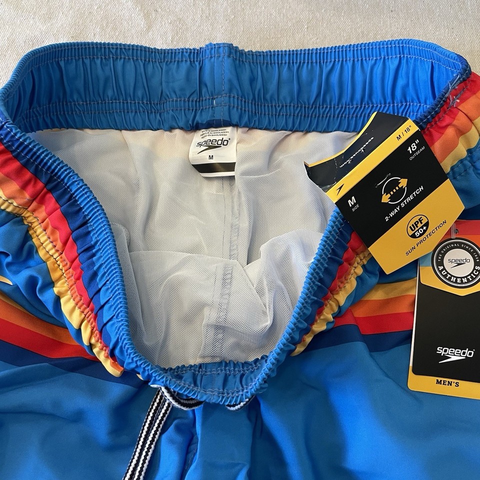 M Speedo Men's Comfort Stretch Swim Shorts Blue Swimsuit 18" Outseam ...