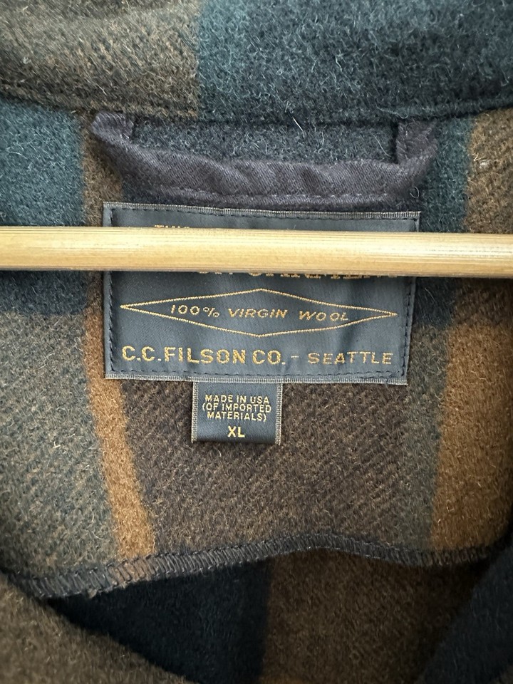 Filson Mackinaw Wool Work Jacket | XL | Made in USA | Pine/Black Plaid ...