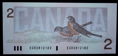 1986 BANK OF CANADA $2 RADAR - 3 DIGIT BANK NOTE - Prefix EGR - Bonin ...