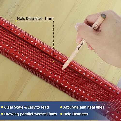 HFM Woodworking Scriber T-Square Ruler 24 Inch Architect Ruler for ...