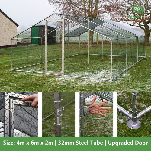 4m x 6m Walk-in Chicken Run Coop Cage Pen Waterfowl Enclosure Hens Dogs ...