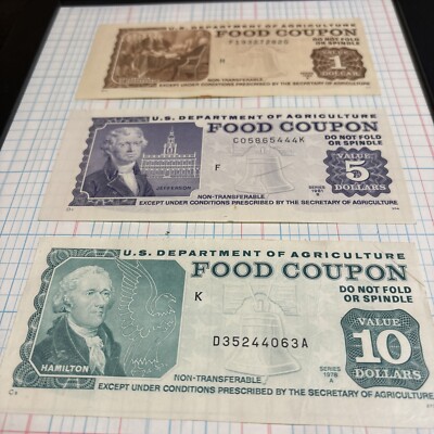 Framed USDA Food Stamps $1 $5 $10 Full Coupon 1970’s 1980’s Vintage ...